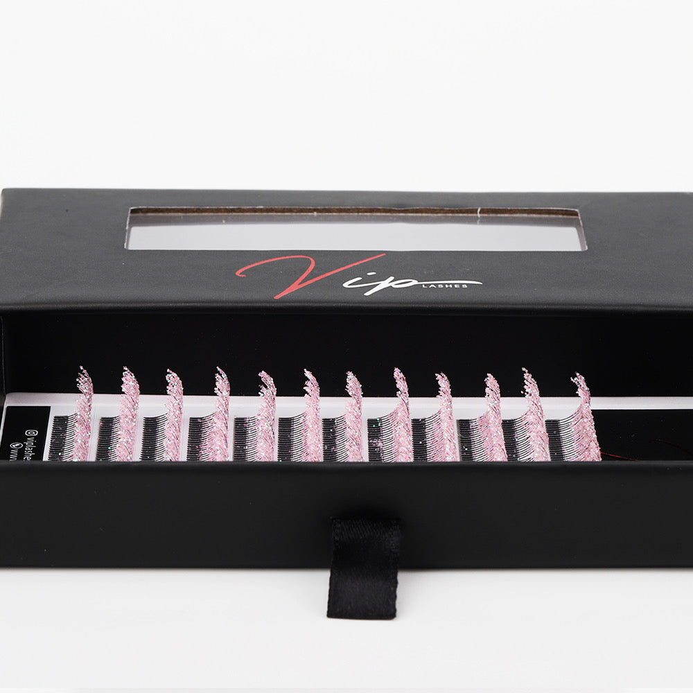 Pink Glitter Spikes D curl .10 – VIP LASHES PTY LTD